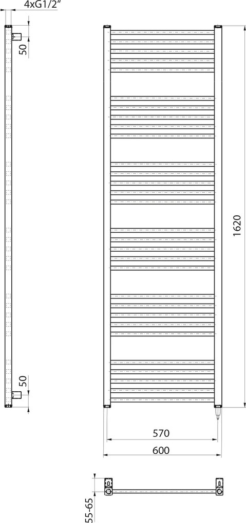 Sapho METRO-E elektrický koupelnový radiátor rovný 600 x 1620 mm 800 W černá mat ME616B