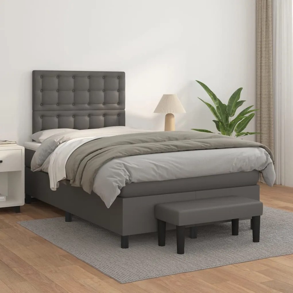 Box spring postel s matrací šedá 120x190 cm umělá kůže
