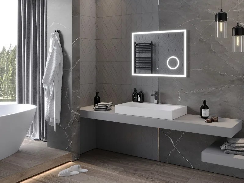 Mexen Kala osvětlené koupelnové zrcadlo s kosmetickým zrcátkem 80 x 60 cm, LED 6000K, proti zamlžení