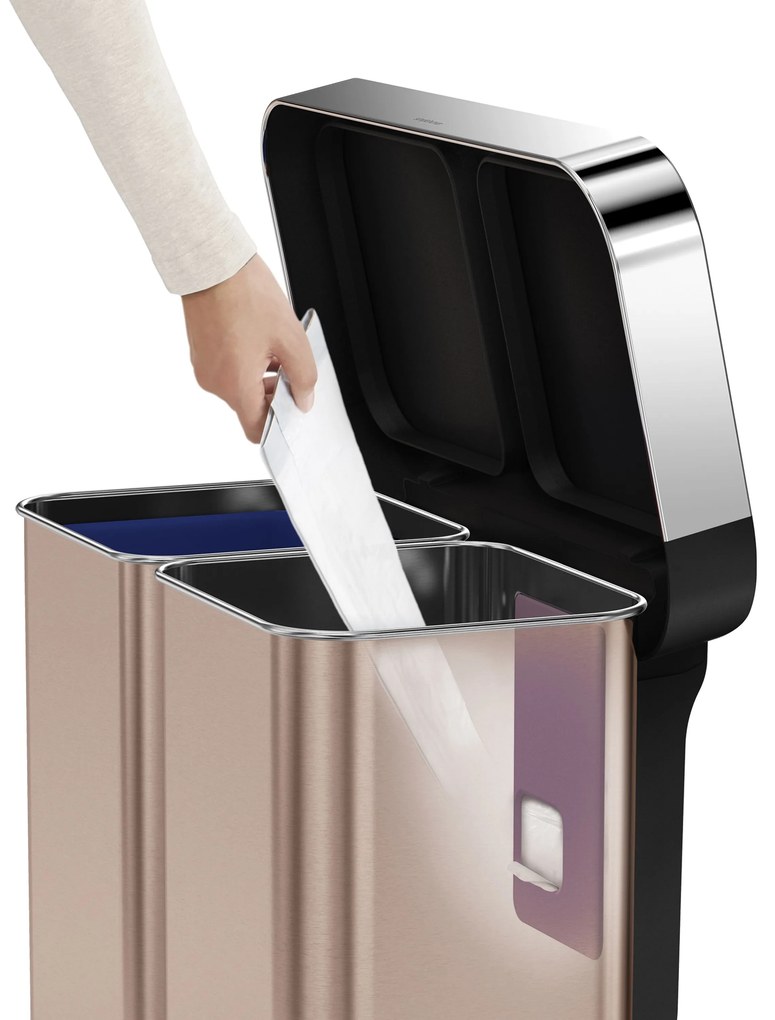 Pedálový odpadkový koš Simplehuman na tříděný odpad – 58l, bronzový - ROSE GOLD