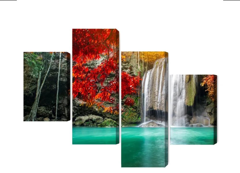 Vícedílný obraz Kaskáda V Podzimním Lese Nedostatek Nedostatek Přírodní plátno 240x150