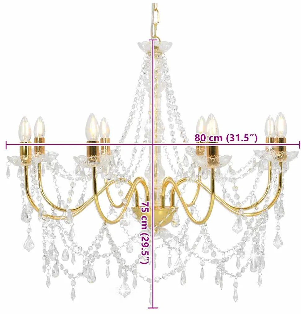 vidaXL Marketos Lustr s korálky zlatý 8 x žárovky E14