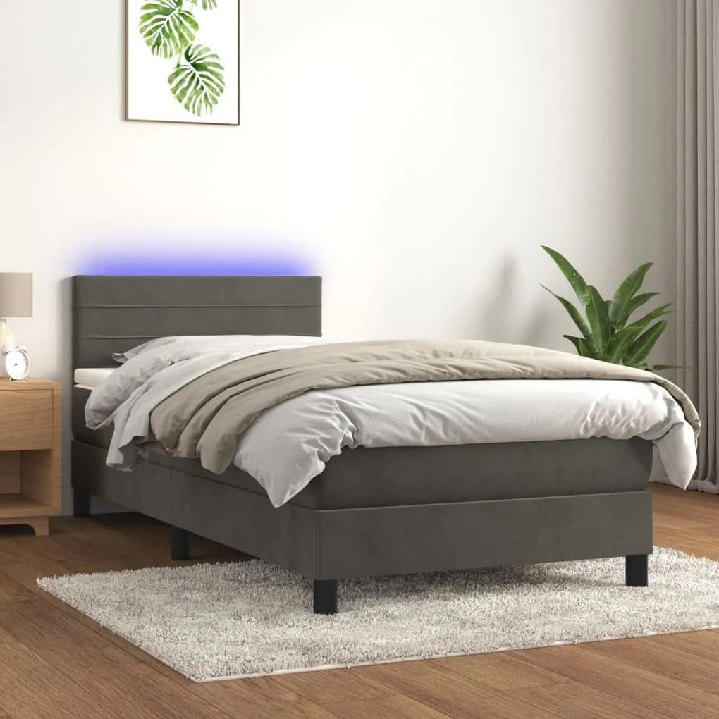 vidaXL Box spring postel s matrací a LED 90x200 cm samet [3134444] Barva: Tmavě šedá