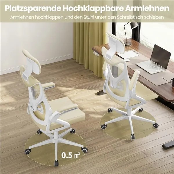 Kancelářská židle Yaheetech – béžová, 70 cm (délka) × 70 cm (šířka) × 121,5 cm – 131,5 cm (výška), polyesterová tkanina piké (267591701991)
