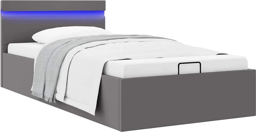 Rám postele s LED úložný prostor šedý umělá kůže 90 x 200 cm 285552