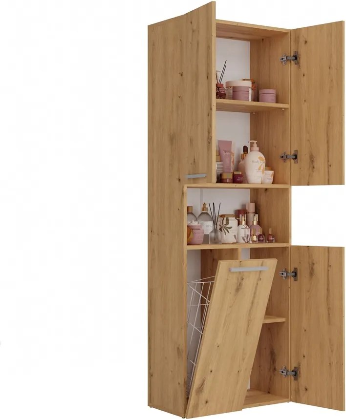 Koupelnový sloupek s košem na prádlo NEL 1K DK dub artisan