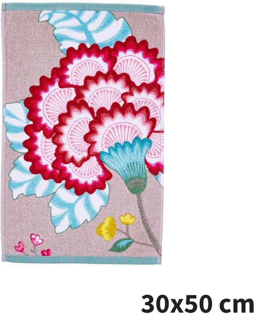 Malý ručník na ruce, květinový vzor, savý ručník do koupelny, 100% bavlněný velur, barva khaki, PiP Studio - 55x100
