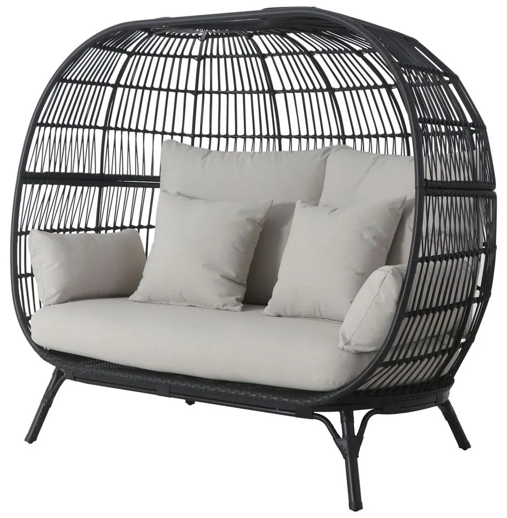 Larissa Lounge křeslo 2-místné, 173 × 109 × 151 cm, polyratan, polyester, ocel, černé, béžové