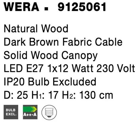 Nova Luce Závěsné svítidlo WERA, 25cm, E27 1x12W Barva: Tmavý ořech