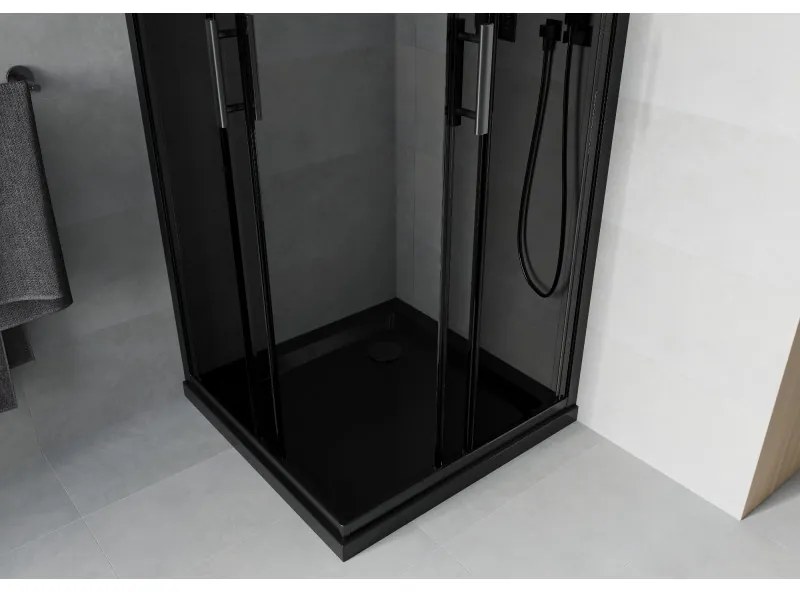 Mexen Rio, čtvercový sprchový kout 90(dveře)x90(dveře)x190 cm, 5mm šedé sklo, černý profil + černá sprchová vanička SLIM, 860-090-090-70-40-4070B