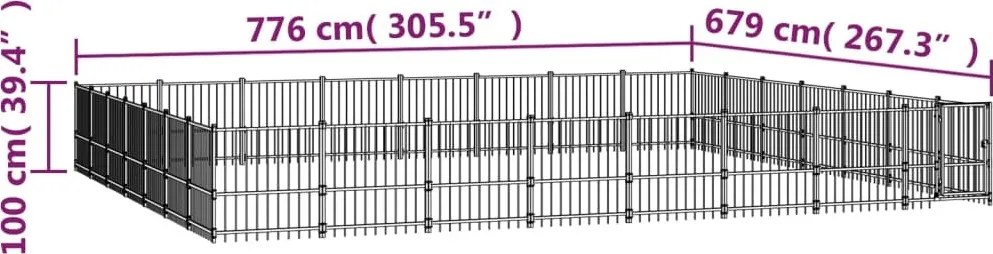 vidaXL Venkovní psí kotec ocel 52,69 m² [3124651]