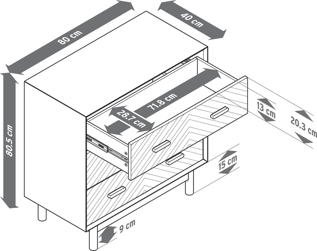 Tchibo - Komoda se zásuvkami z jasanového dřeva - barva: hnědá
