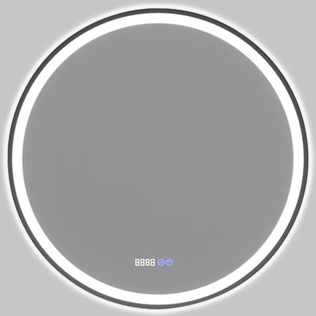 CERANO - Koupelnové LED zrcadlo Rivo, kovový rám - černá matná - Ø 80 cm