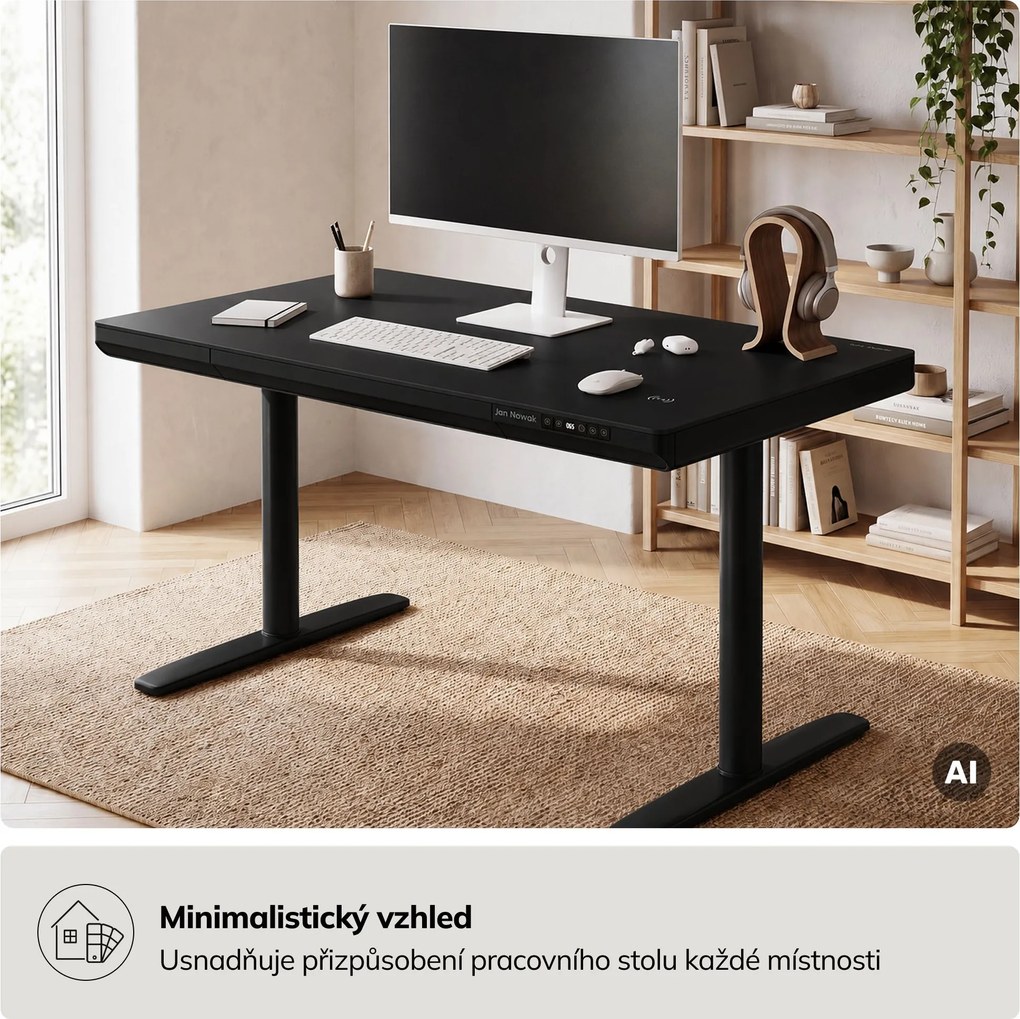 Elektrický psací stůl sit-stand se zásuvkou a bezdrátovou nabíječkou Qi černý, 1200 mm: ELLIS