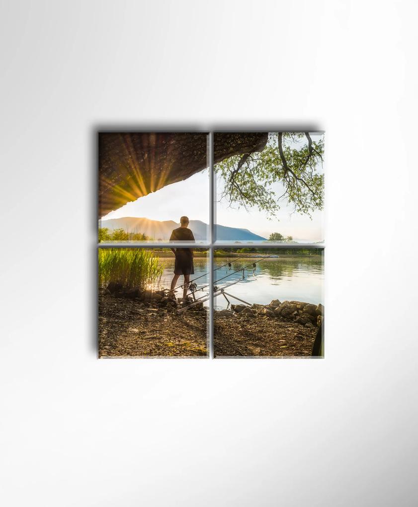Malvis ® Obraz Východ slunce a rybář ROZMĚR (šířka x výška): pětidílný obdélník 150x60 cm