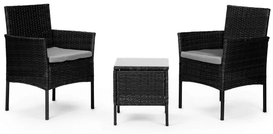 ModernHome Sada ratanového zahradního nábytku - stolek, 2x křeslo, XS-RTS023 BLACK