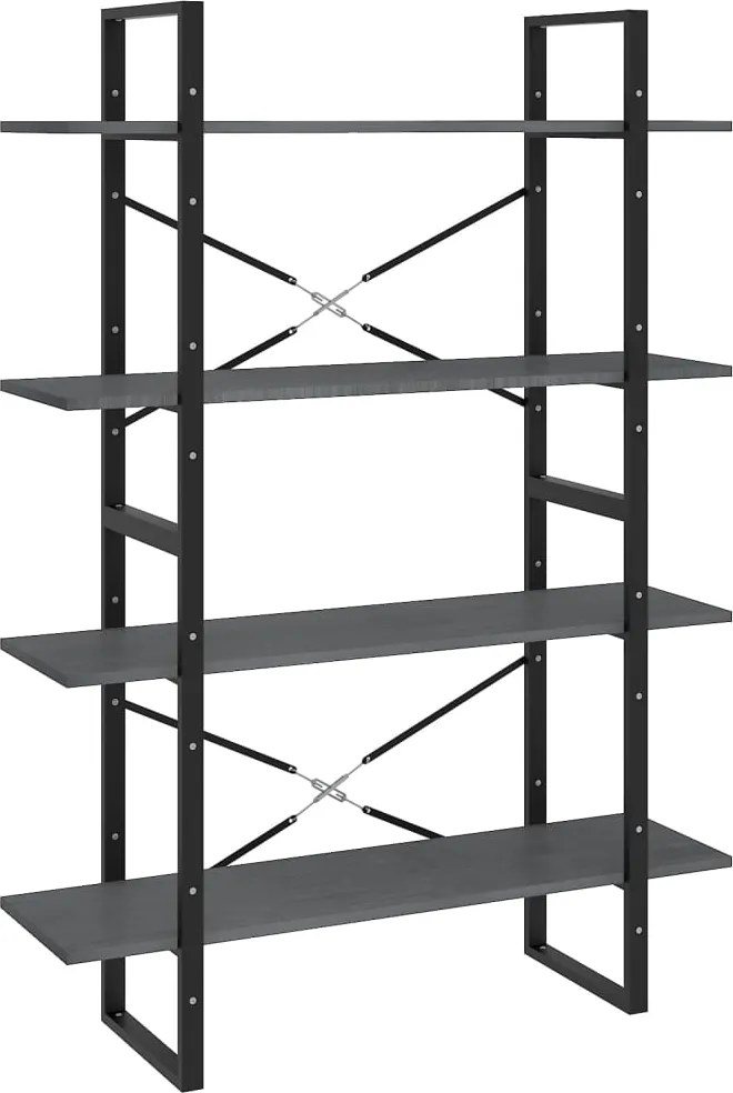 vidaXL Knihovna se 4 policemi šedá 100 x 30 x 140 cm masivní borovice