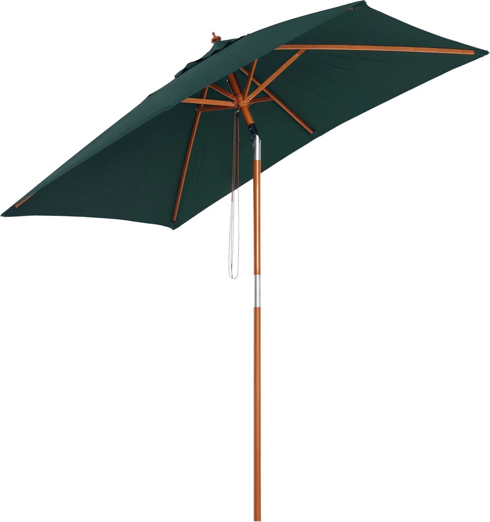 Zahradní slunečník Outsunny 200x150 cm obdélníkový s nastavitelným úhlem dřevěným stožárem a kličkovým mechanismem pro terasu | Aosom