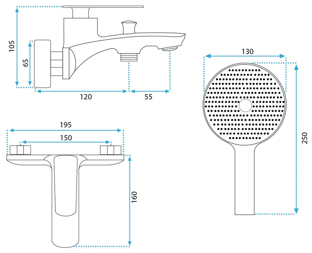 Rea Jager, nástěnná vanová baterie s ruční bodovou sprchovou soupravou, zlatá lesklá, REA-B0699
