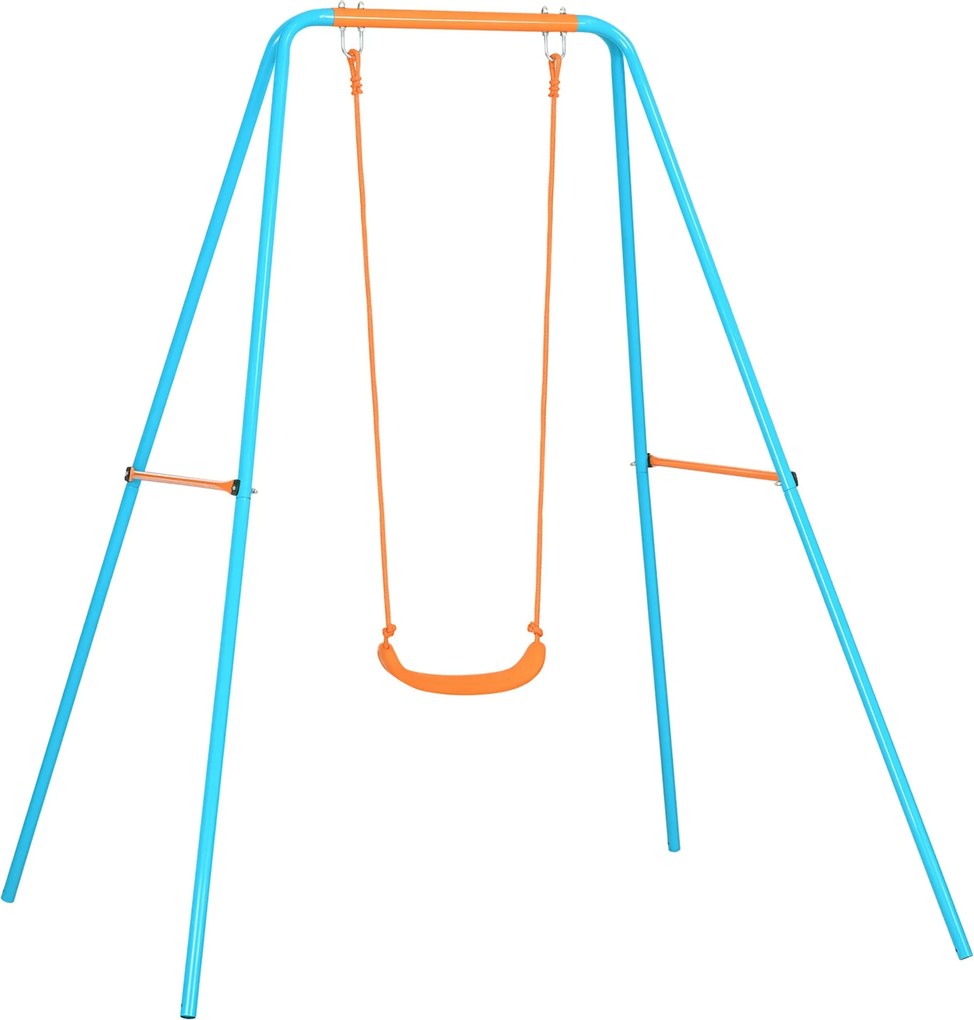 Závěsné houpací křeslo Outsunny pro děti 3-8 let, zahradní houpačka z oceli a PE se sedadlem a kotvami, 163x145x181 cm, modrá a oranžová | Aosom