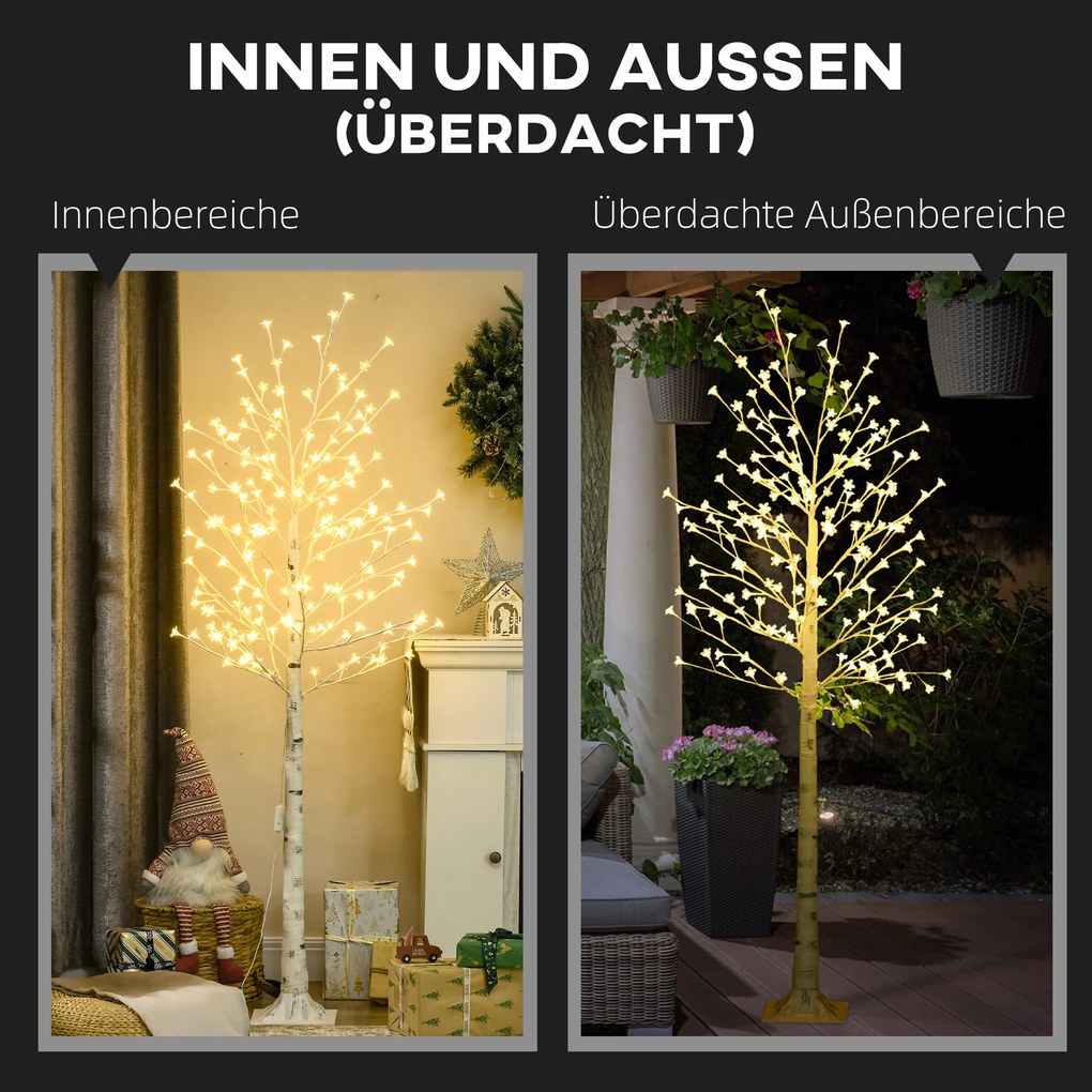 HOMCOM LED třešeň se 180 LED diodami 180 cm umělý stromek s osvětlením 3 úrovně jasu pro slavnostní vánoční výzdobu