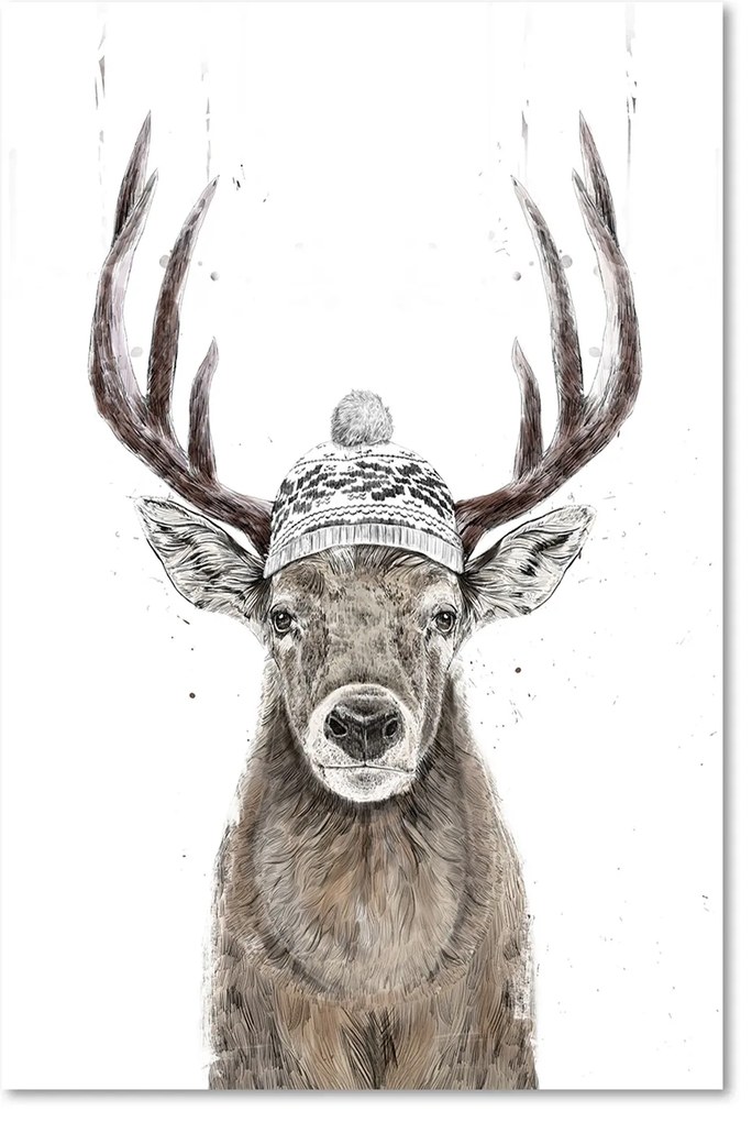 Gario Obraz na plátně Jelen v zimní vánoční čepici - Rykker Rozměry: 40 x 60 cm