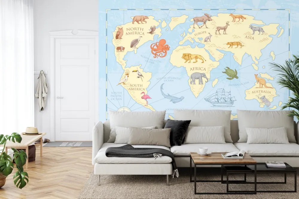 Fototapeta Dětská Klasická Mapa Světa Omyvatelný vlies 254x184