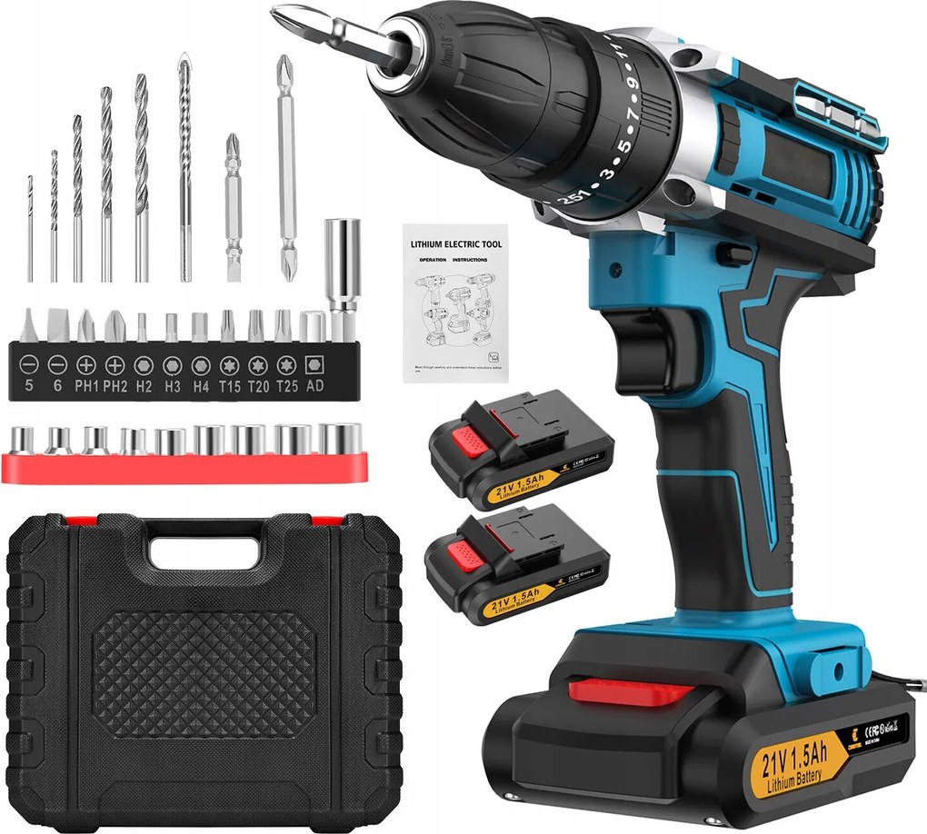 Aku Vrtačka 21V 2X Aku 1.2Ah Sada Kufr