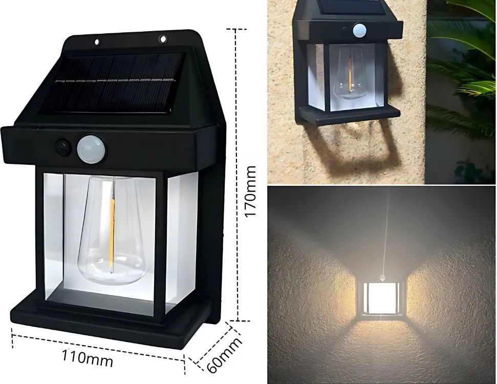 Verk Group Solární lampa se soumrakovým senzorem pohybu 3 režimy vodotěsná 600 lm