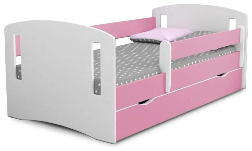 Dětská postel CLASSIC 2 + matrace + úložný prostor, 160x80, růžová