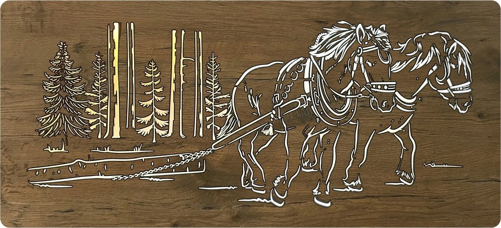 Li-Go "Koně v lese" světelný obraz s baterií 110x50cm varianta ovládání: manuál/pohybové čidlo, provedení povrchu: bříza