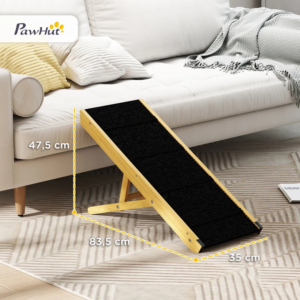 PawHut Skládací rampa pro psy, výškově nastavitelná rampa pro domácí mazlíčky, protiskluzová pomůcka pro malé a střední psy do 15 kg, 83,5 x 35 x 47,…