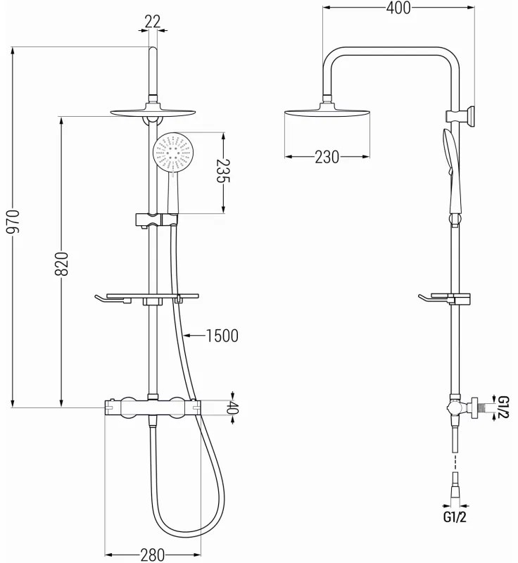 Mexen KT67 sprchový set s termostatickou baterií Kai, černá, 771506793-70