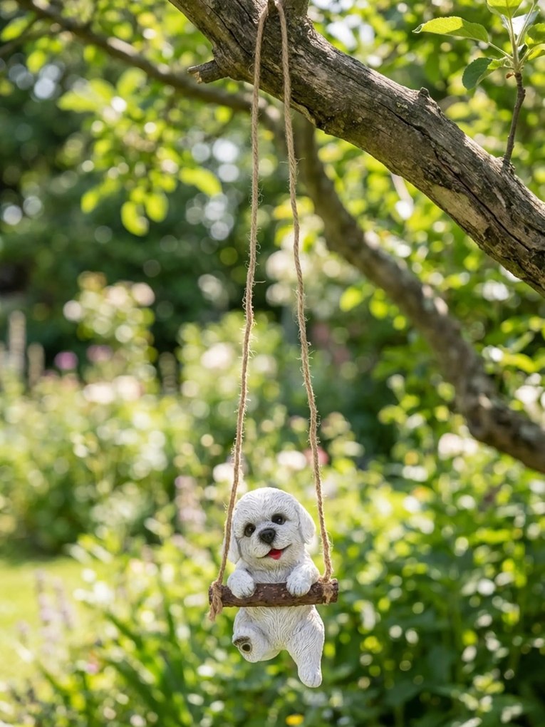 Sinsay - Závěsná zahradní dekorace – pejsek na houpačce - bílá