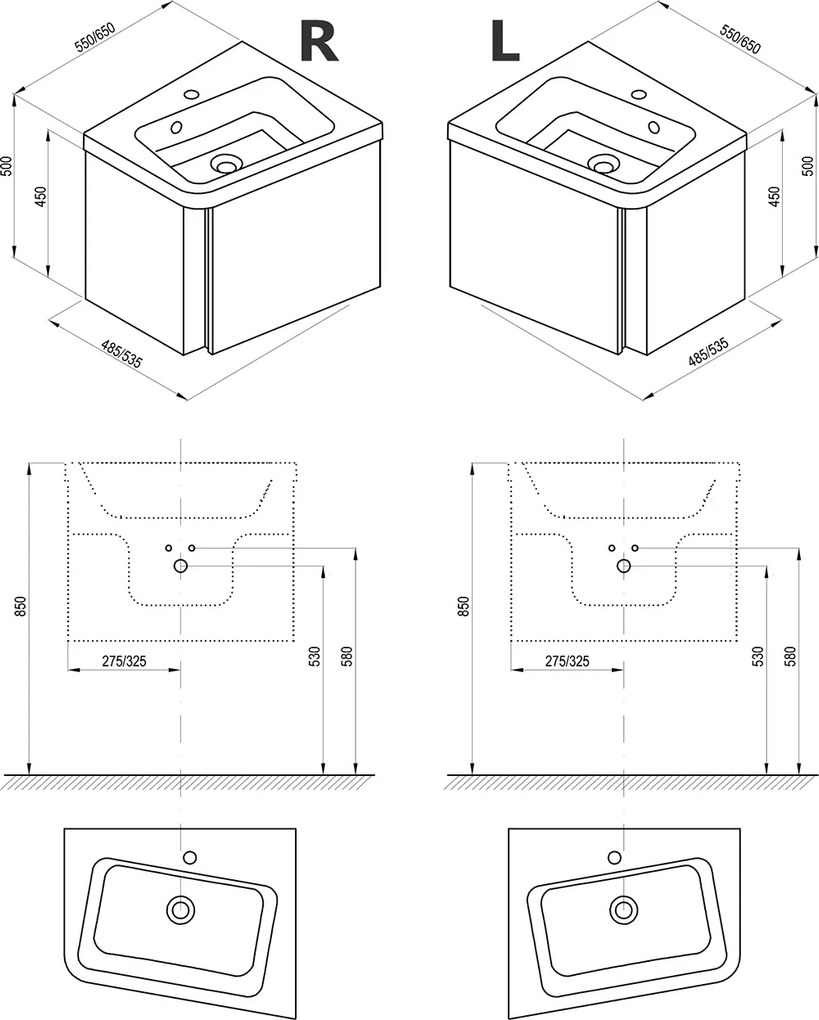 Ravak Skříňka pod umyvadlo rohová š. 65cm, č.745,   bílá  SD 10° 650 ROHOVÁ LEVÁ   X000000745 SD 10° 650 ROHOVÁ LEVÁ