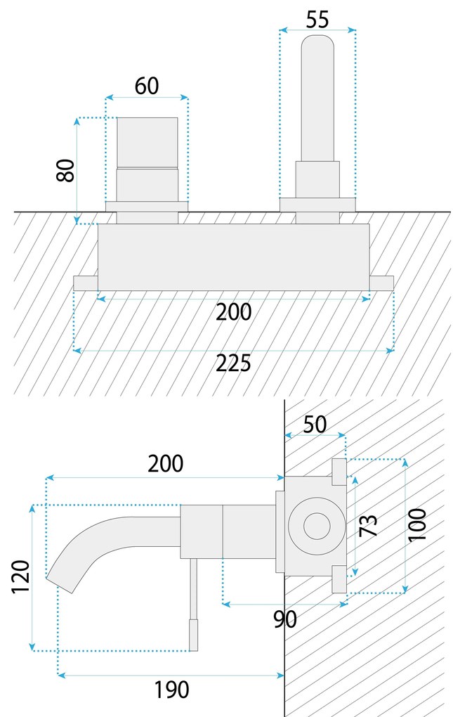 Podomítková umyvadlová baterie REA LUNGO DIAMOND BOX systém zlatá