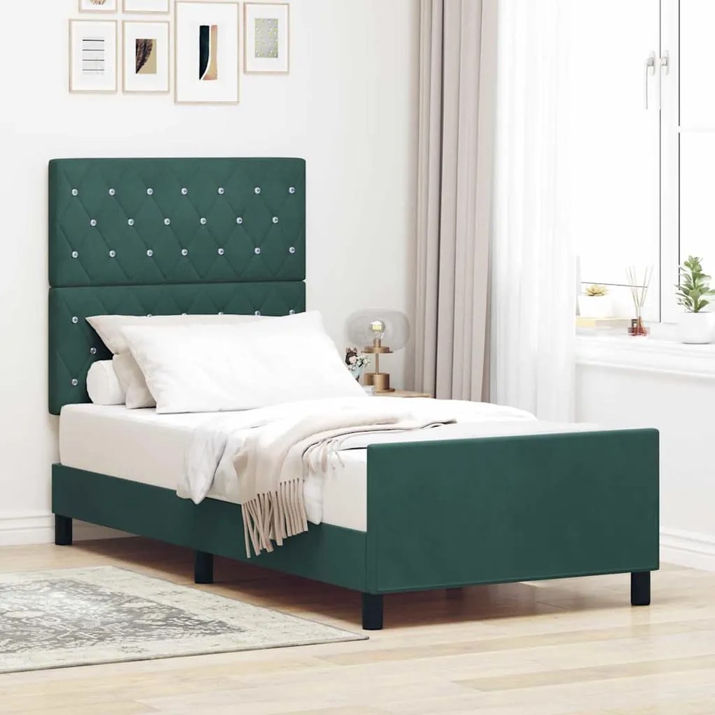 Postel s boxspringem s čelo Tmavě zelená 100 x 200 cm samet 3344858
