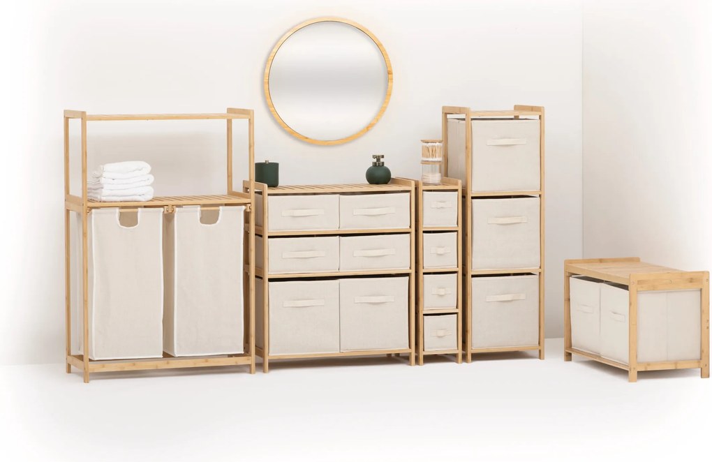 Lavice do koupelny TIDY BOX, 2 úložné boxy, 66,8 x 44 x 35 cm