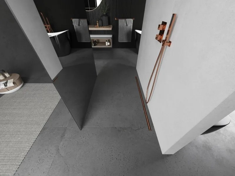 Mexen Kioto, sprchová zástěna Walk-In 100 x 200 cm, 8mm sklo vzor zrcadlo, měděný matný profil, 800-100-002-65-50