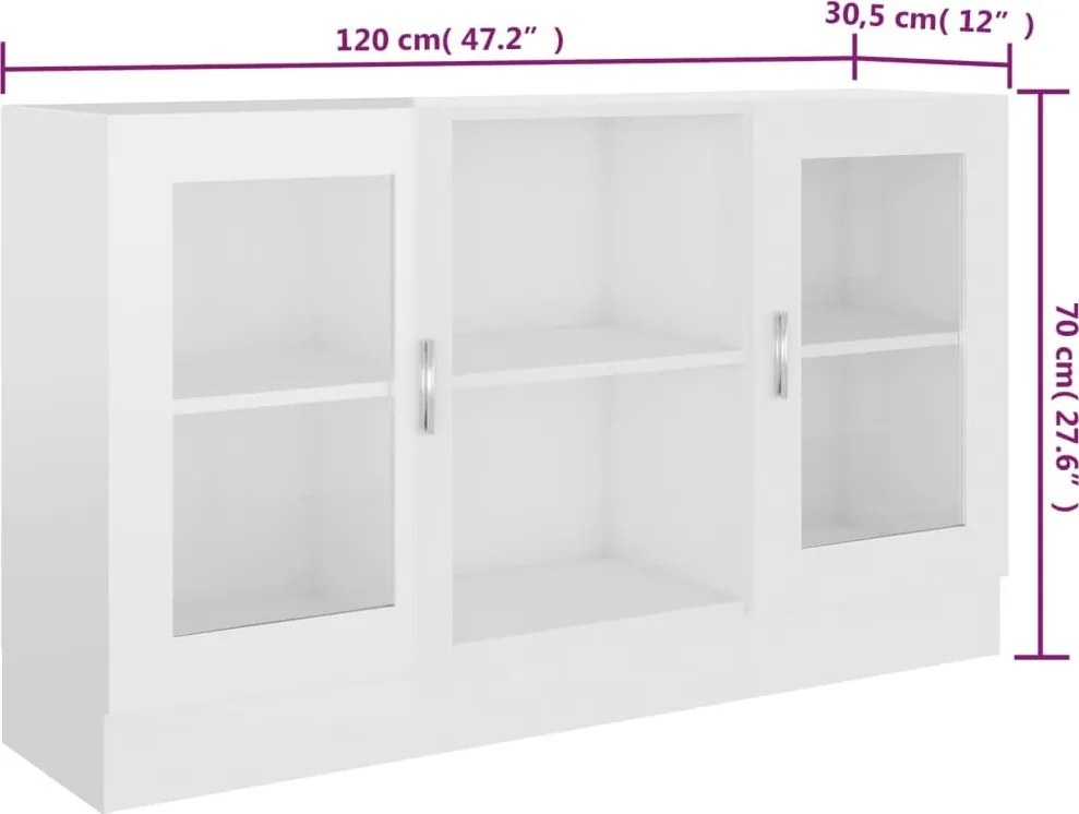 vidaXL Prosklená skříň 120 x 30,5 x 70 cm kompozit [815628] Barva: šedá sonoma