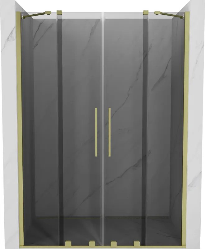 Mexen Velar Duo, posuvné sprchové dveře do otvoru 160 cm, 8mm šedé sklo, zlatá matná, 871-160-000-42-55