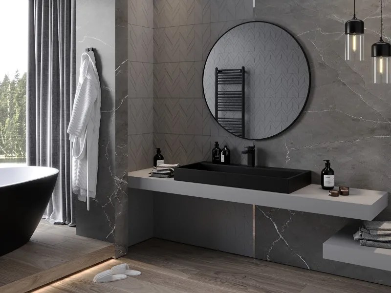 Mexen Loft, kulaté koupelnové zrcadlo 100 cm, barva rámu černá matná, 9850-100-100-000-70