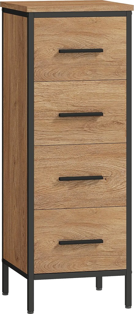 HOMCOM Úzká koupelnová skříňka s 4 zásuvkami a ocelovým rámem 30x30x82 cm Dub | Aosom