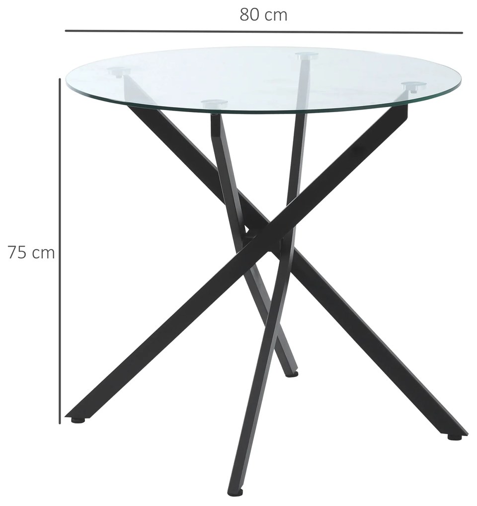Konferenční stolek HOMCOM kulatý skleněný stolek černý odkládací stolek s bezpečnostním sklem a kovovým rámem 80x80x75 cm moderní a stylový