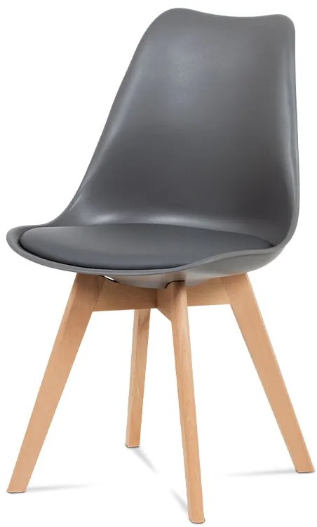 Jídelní židle Autronic CT-752 GREY – plast / PU kůže / masiv buk