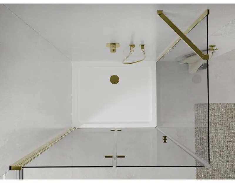 Mexen Lima sprchový kout 80x90cm, 6mm sklo, zlatý profil - čiré sklo + Slim sprchová vanička - 856-080-090-50-00-4010