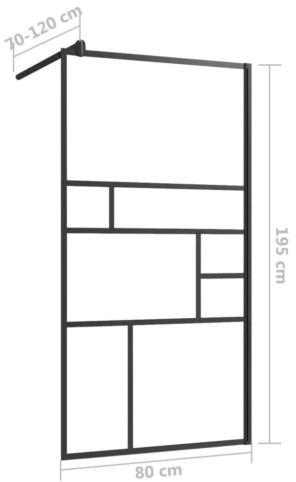 vidaXL Marketos Zástěna do průchozí sprchy čiré ESG sklo 80 x 195 cm černá