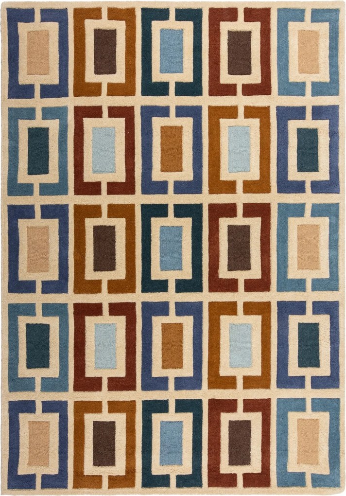 Ručne všívaný kusový koberec Illusion Retro Blocks Blue/Multi, 120x170, viacfarebná, obývacia izba, Flair Rugs