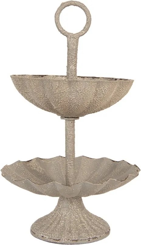 Šedý antik kovový dvoupatrový etažér - Ø 15*24 cm