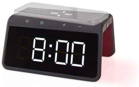 Nedis WCACQ30BK - Budík s LCD displejem a bezdrátovou nabíječkou 15W/5V černá